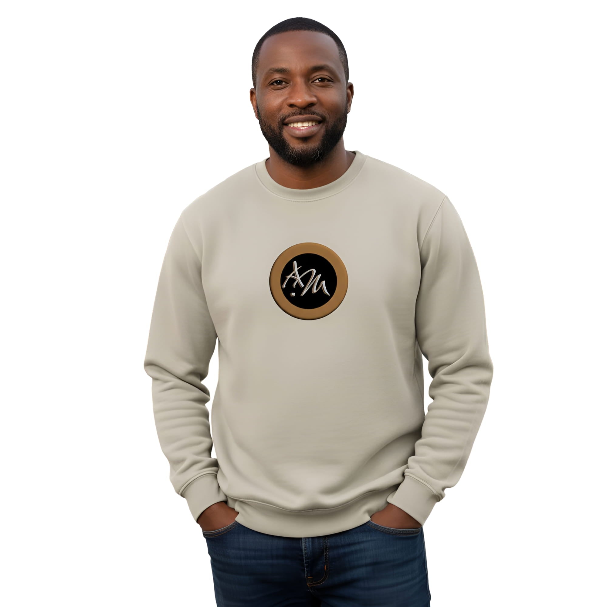 AM Logo Men Crewneck Beige – Afromorgan